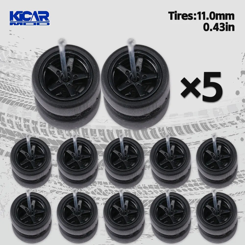 5 шт. RC колес 1/64, Черный, 11.0mm