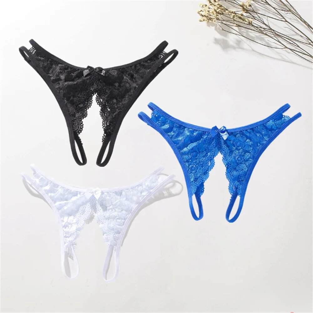 Кружевные стринги 3 шт. Black White Blue, L