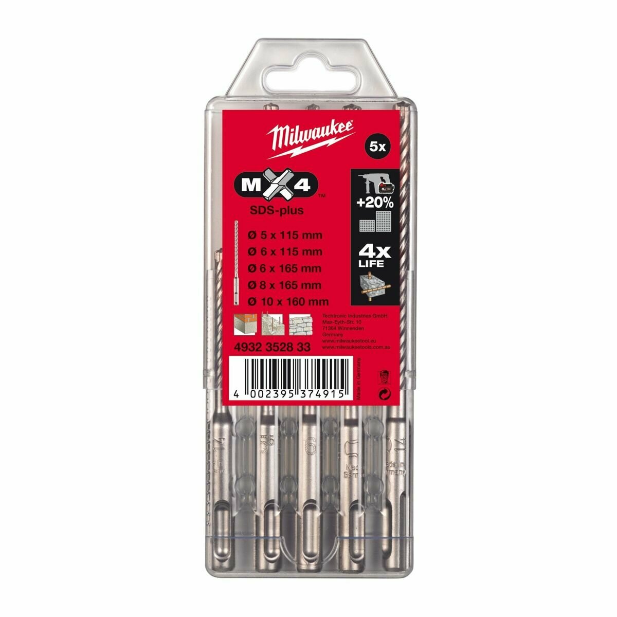 Набор сверл Milwaukee 4932352833 MX4 Cut SDS+ - 5 шт.