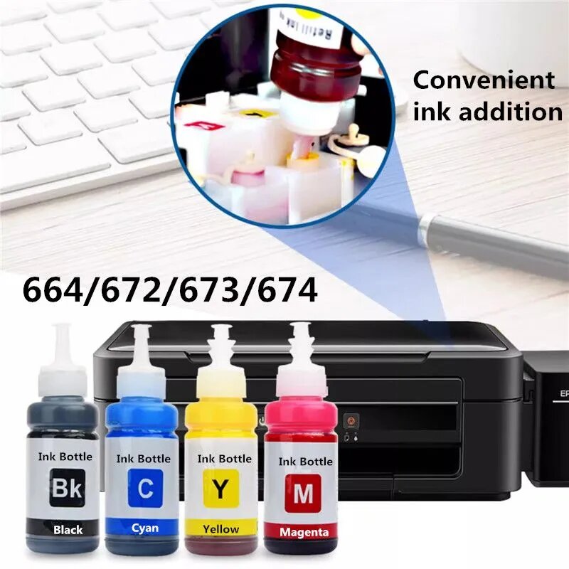 Чернила EPSON 672 673 чернила, применя L200 L210 L300 L350 L355 L550 Принтер, совместимый, Набор CMYK, 4 шт