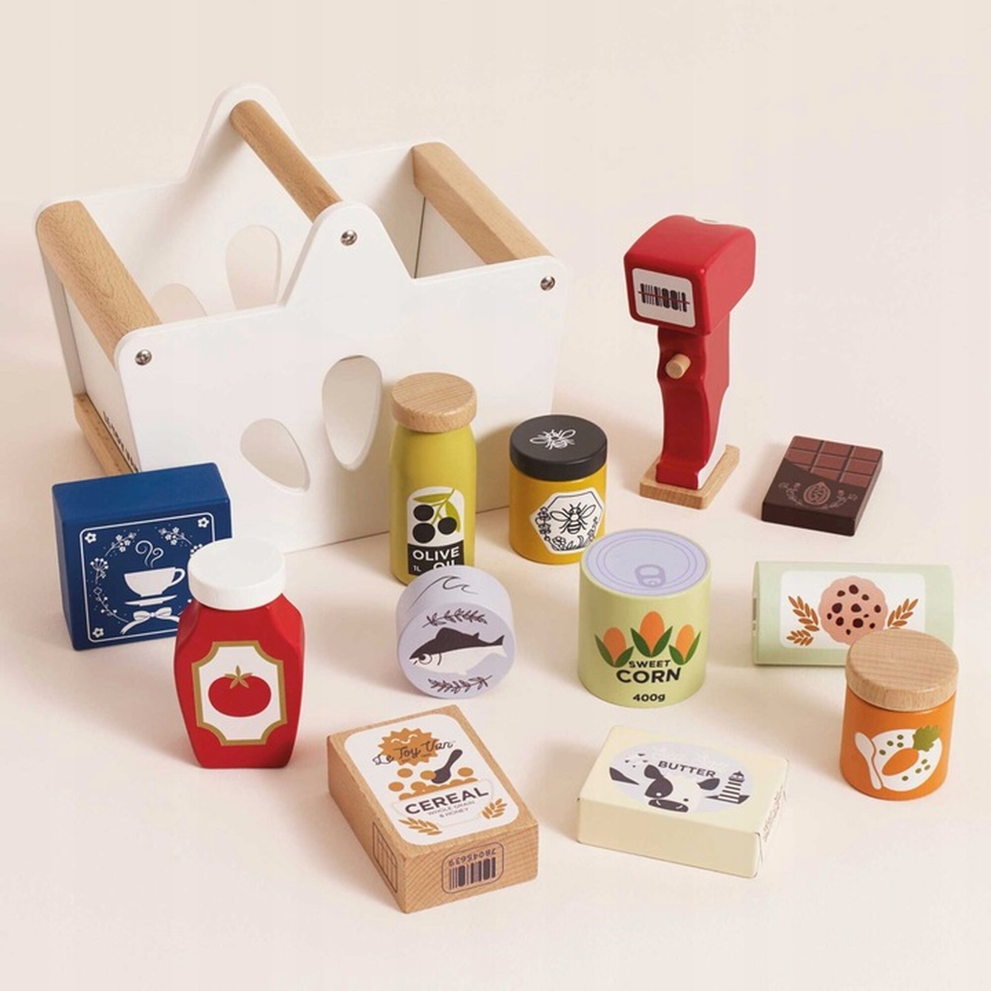 Детская игрушка Le Toy Van-Деревяннная корзина для покупок со сканером, 16 предметов - 5060023413268