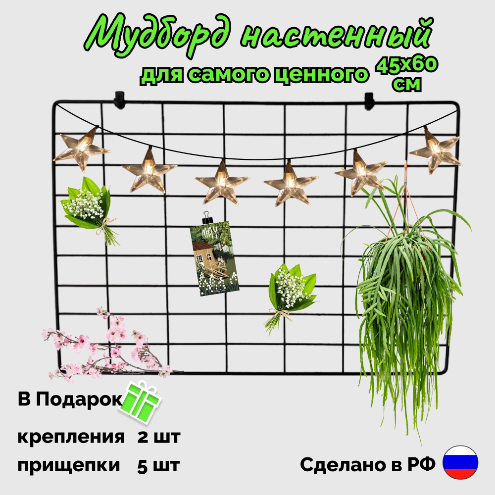 Мудборд настенный металлический, органайзер решетка для фото и заметок черный