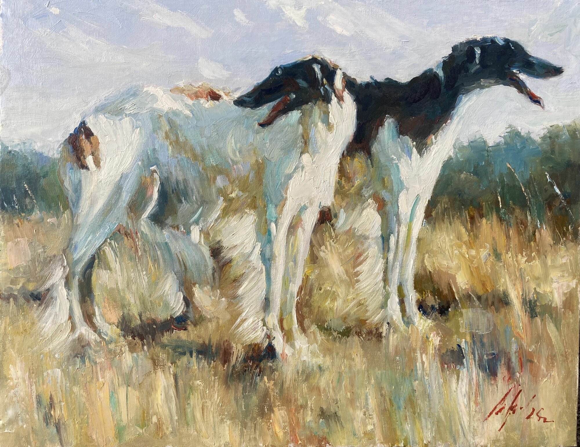 ART-Salon at Oktyabrskaya "Русские борзые 2", 39х50 см, холст, масло, авторская работа;