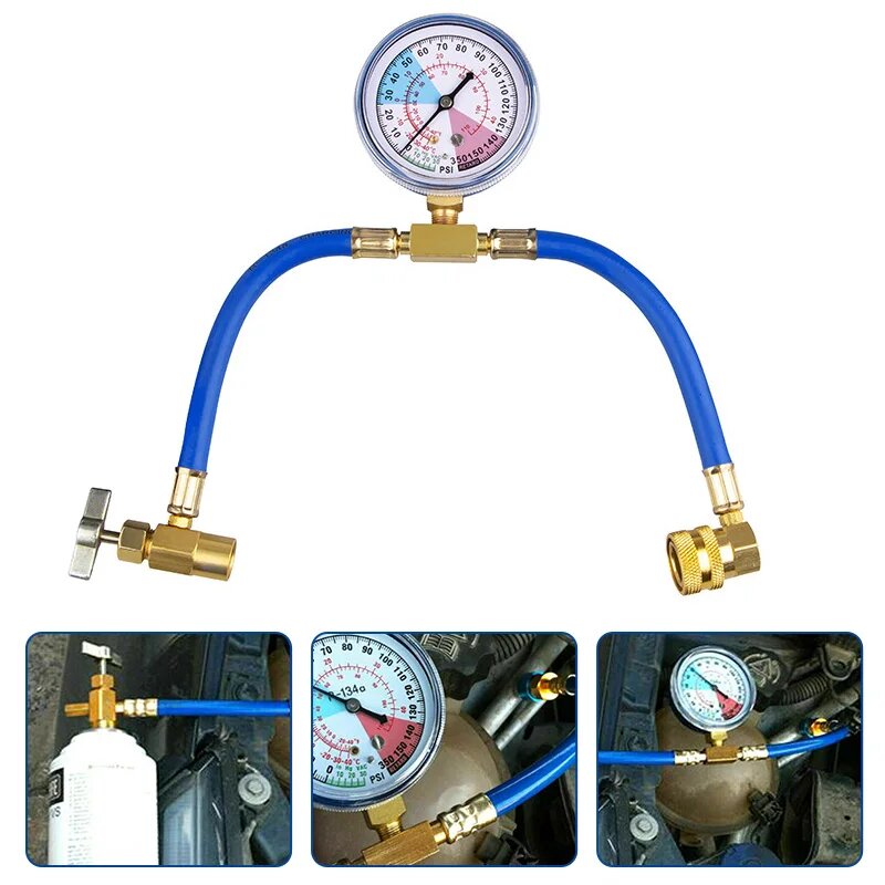 R134A A/C автомобильный кондиционер, измерительный комплект для заправки хладагента со шлангом, инструмент для калибра, инструменты для ремонта труб хладагента