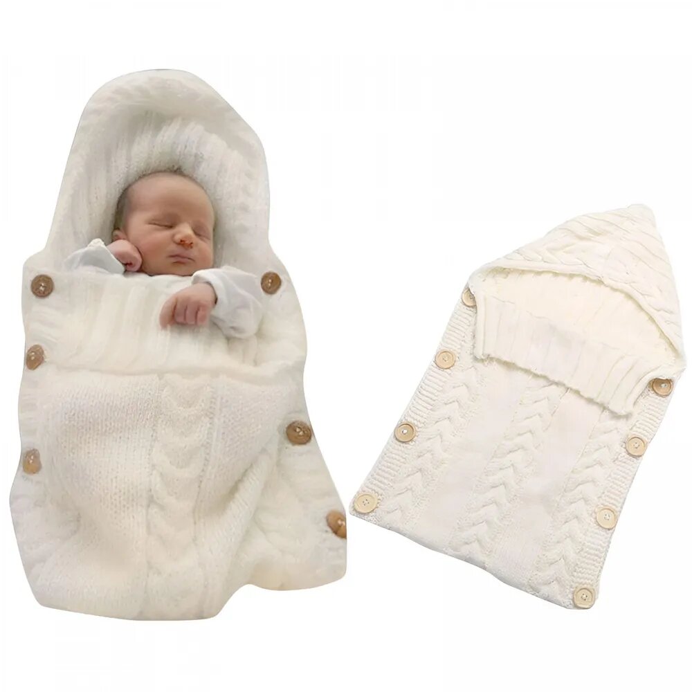 AUQ Вязаный спальный мешок для младенцев с капюшоном, одеяло для коляски, теплый мешок с флисом внутри, уютный конверт для новорожденных