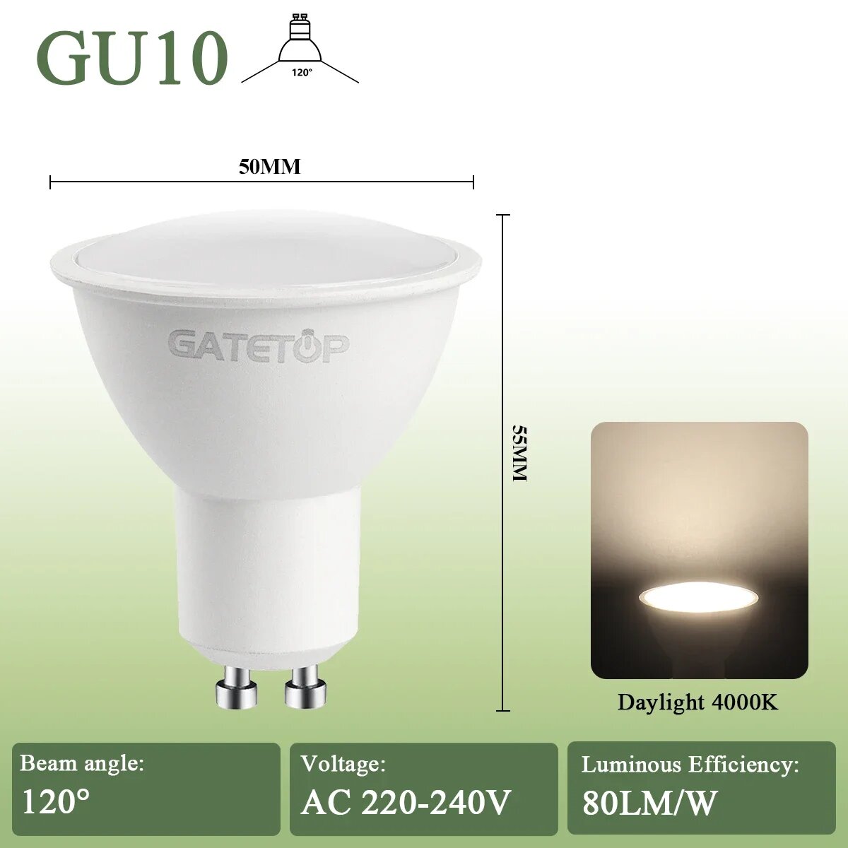 Светодиодная лампочка GU10 Derec 1-20 шт. 120degree 4000K, Да, 5pcs, 5 Вт
