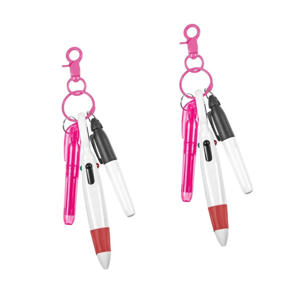 Радужные ручки с брелоком, розово-красный