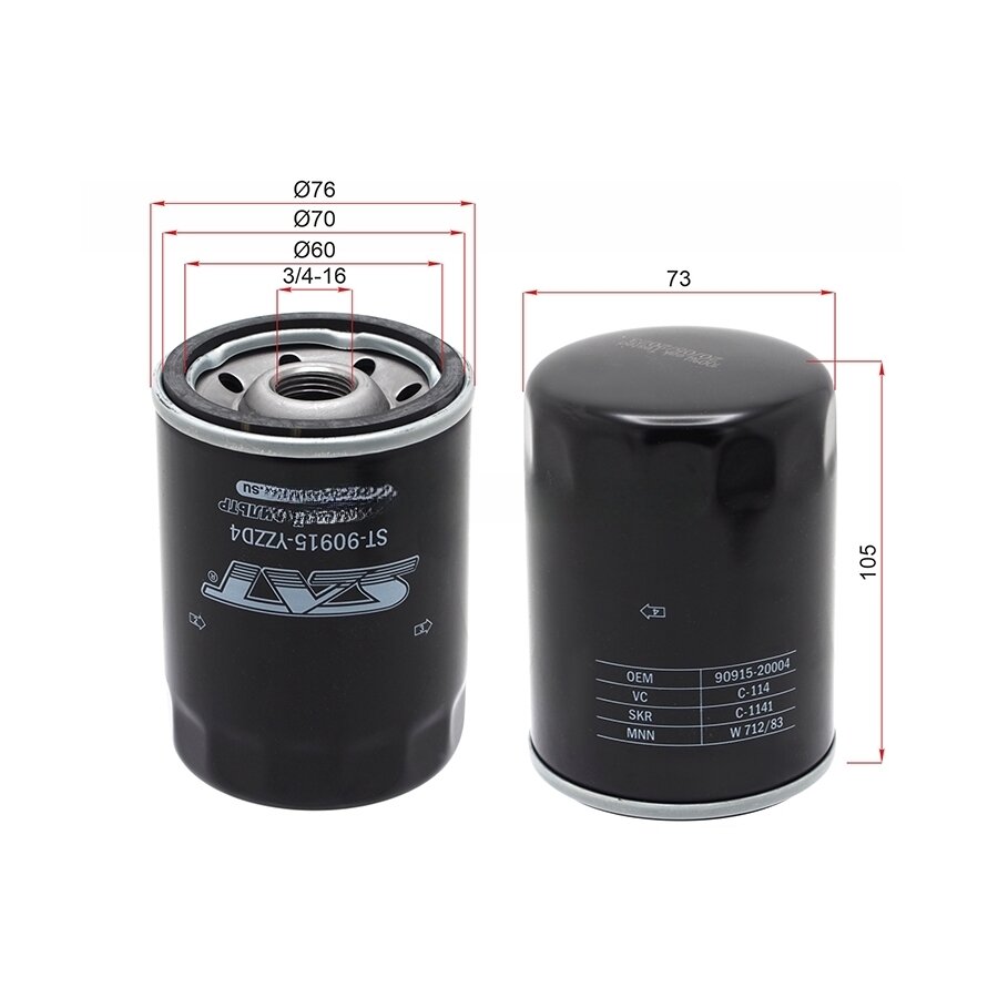 Фильтр масляный TOYOTA #UZFE,1FZFE 92-, SAT ST-90915-YZZD4
