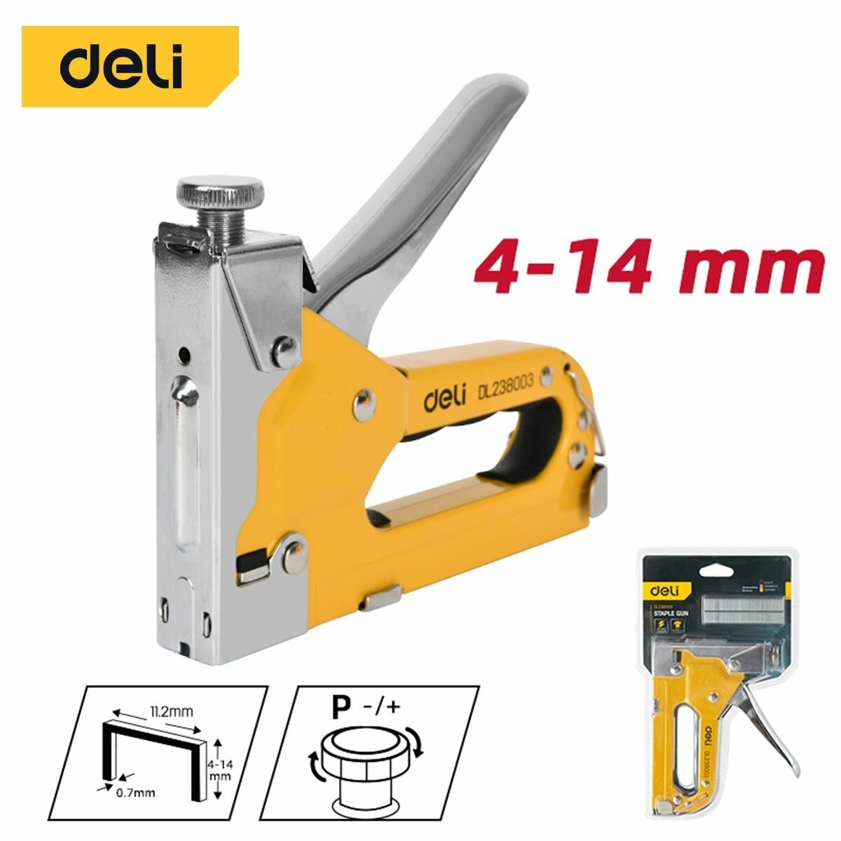 Мебельный степлер Deli DL238003 для скоб 4-14мм D-типа, регулировка удара