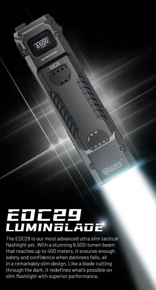 Nitecore EDC29 LUMINBLADE 6500 люмен ручной фонарь, ультратонкий, высокопроизводительный, черный — фото 1