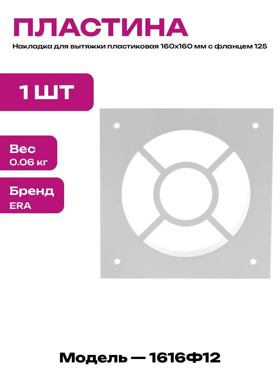 Накладка торцевая 160х160 мм с фланцем 125 мм для вентиляции