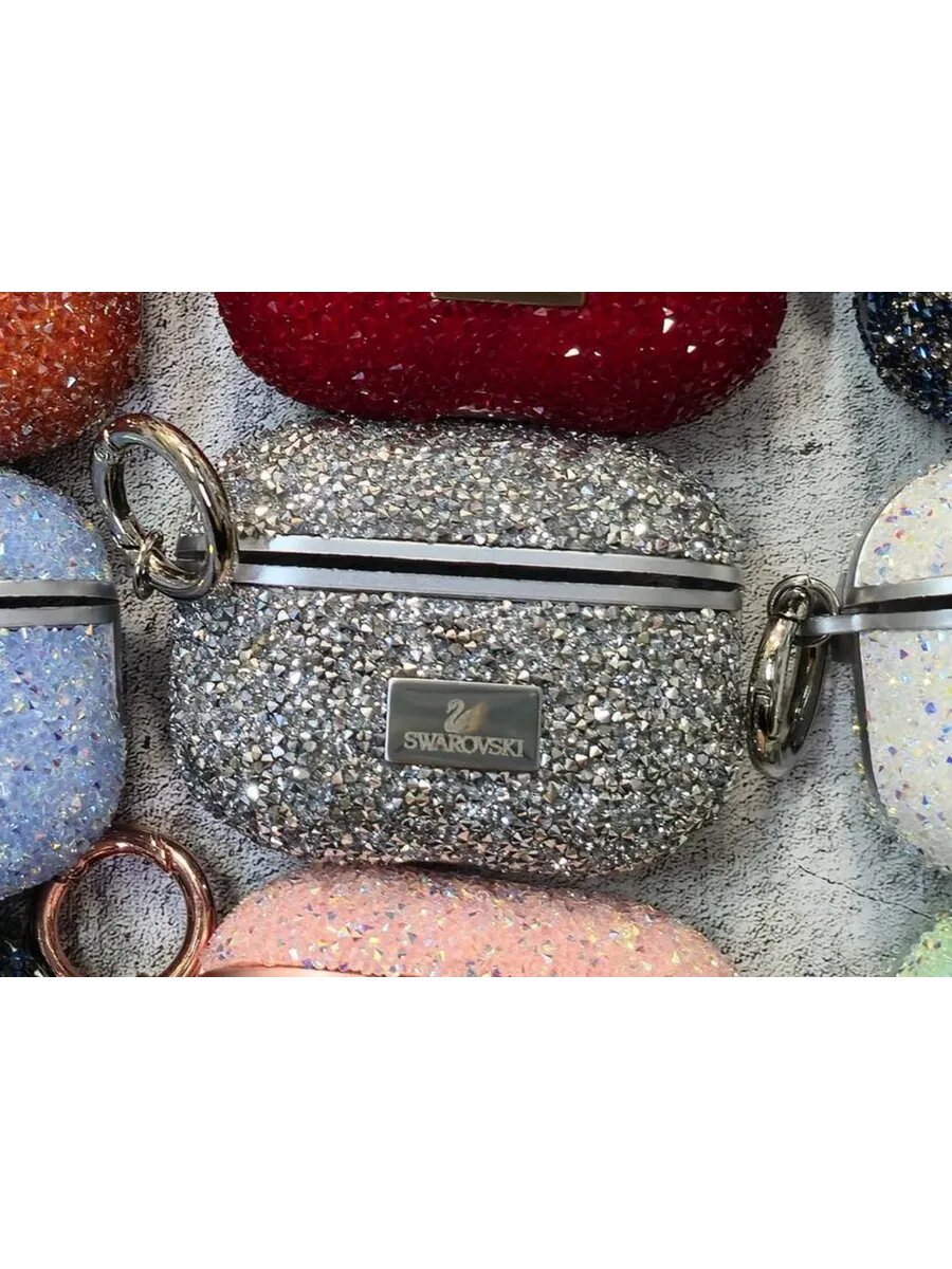 Чехол со стразами Swarovski на AirPods Pro 3, противоударный, цвет серый