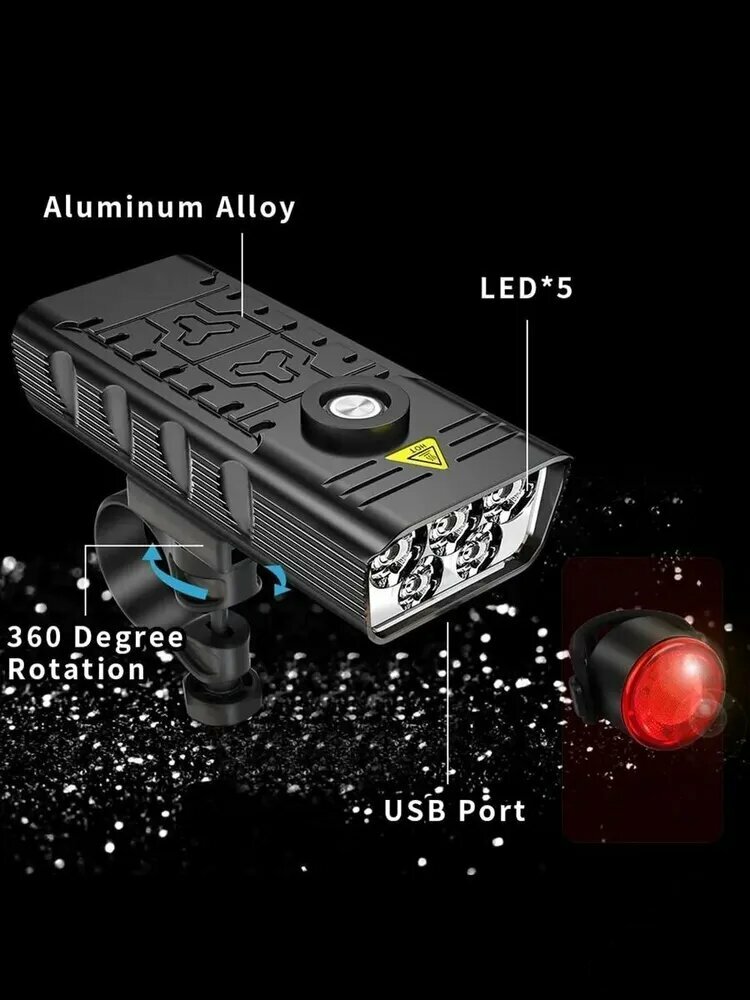 Фонарь для велосипеда LED*5 с USB портом алюминиевого сплава 360 Degree Rotation