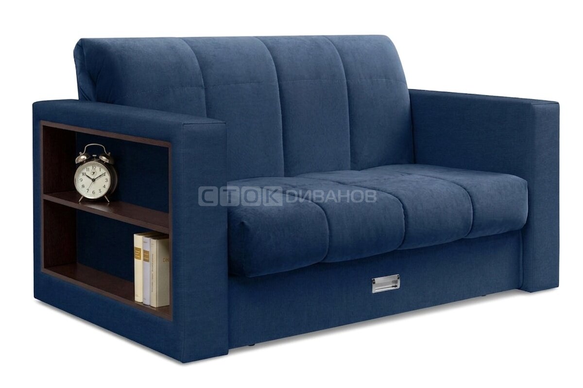 Диван Сток Диванов Поло-3, темно-синий велюр, 190 см, механизм аккордеон на металлокаркасе
