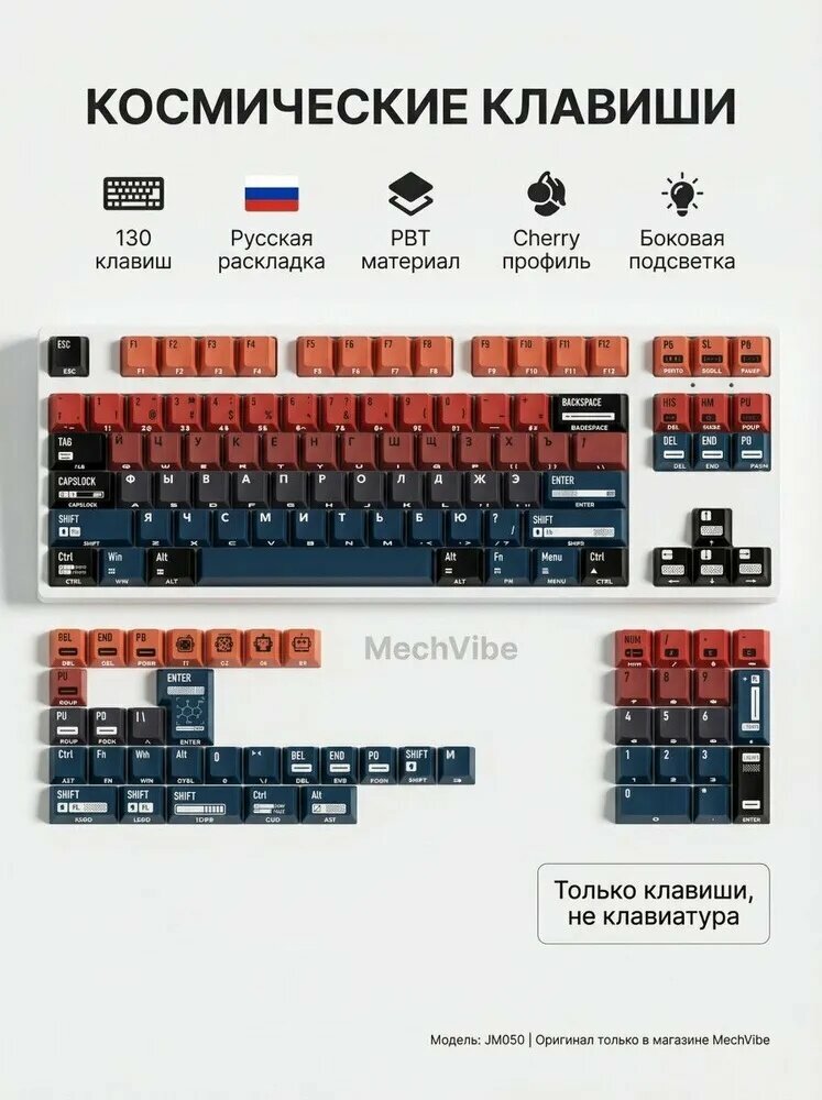 Кейкапы Gradient (Градиент) JM050, PBT, Cherry Профиль, 130 клавиш, Side Print RGB (Боковая подсветка), Русская раскладка (Top Print)