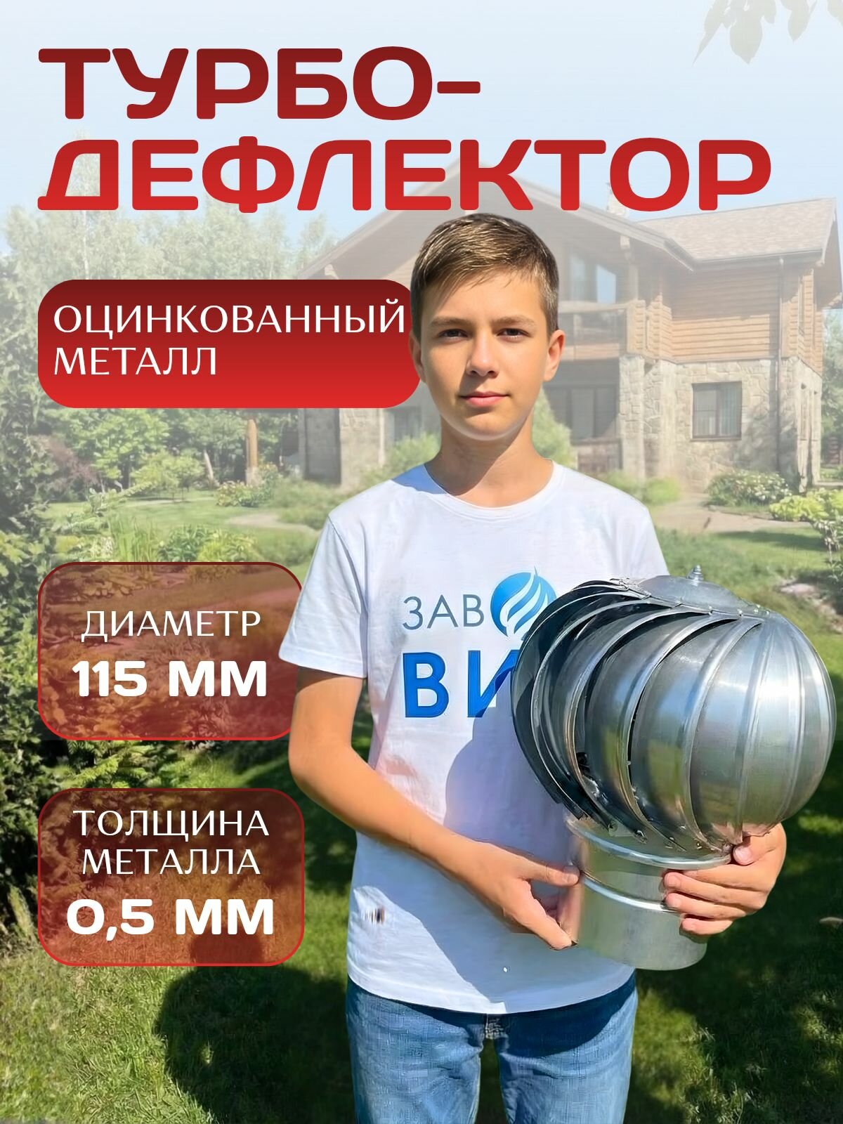 Турбодефлектор 115, труба нержавейка, дефлектор для вентиляции на трубу, оцинкованный металл