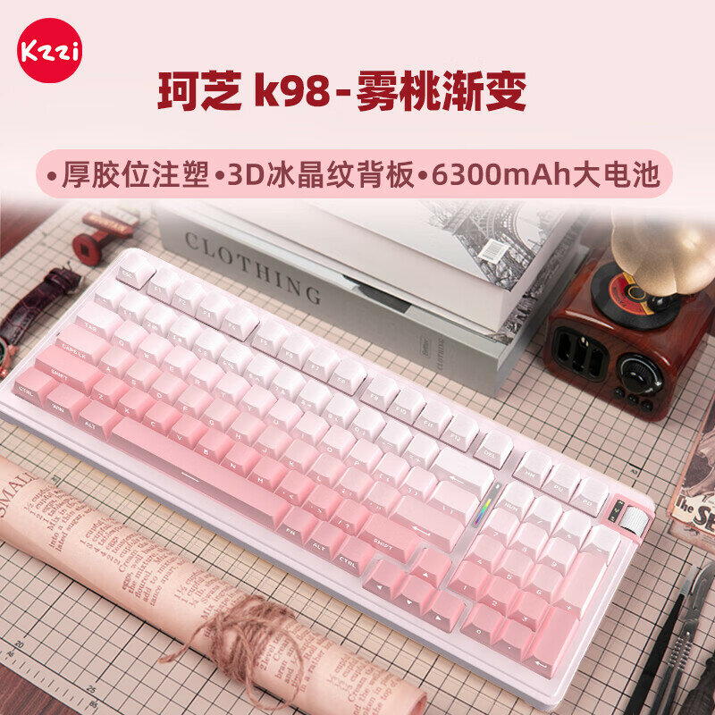 KZZI K98 Три-режимный механический клавиатура 98 клавиш с горячей заменой RGB-подсветкой для игр и офиса