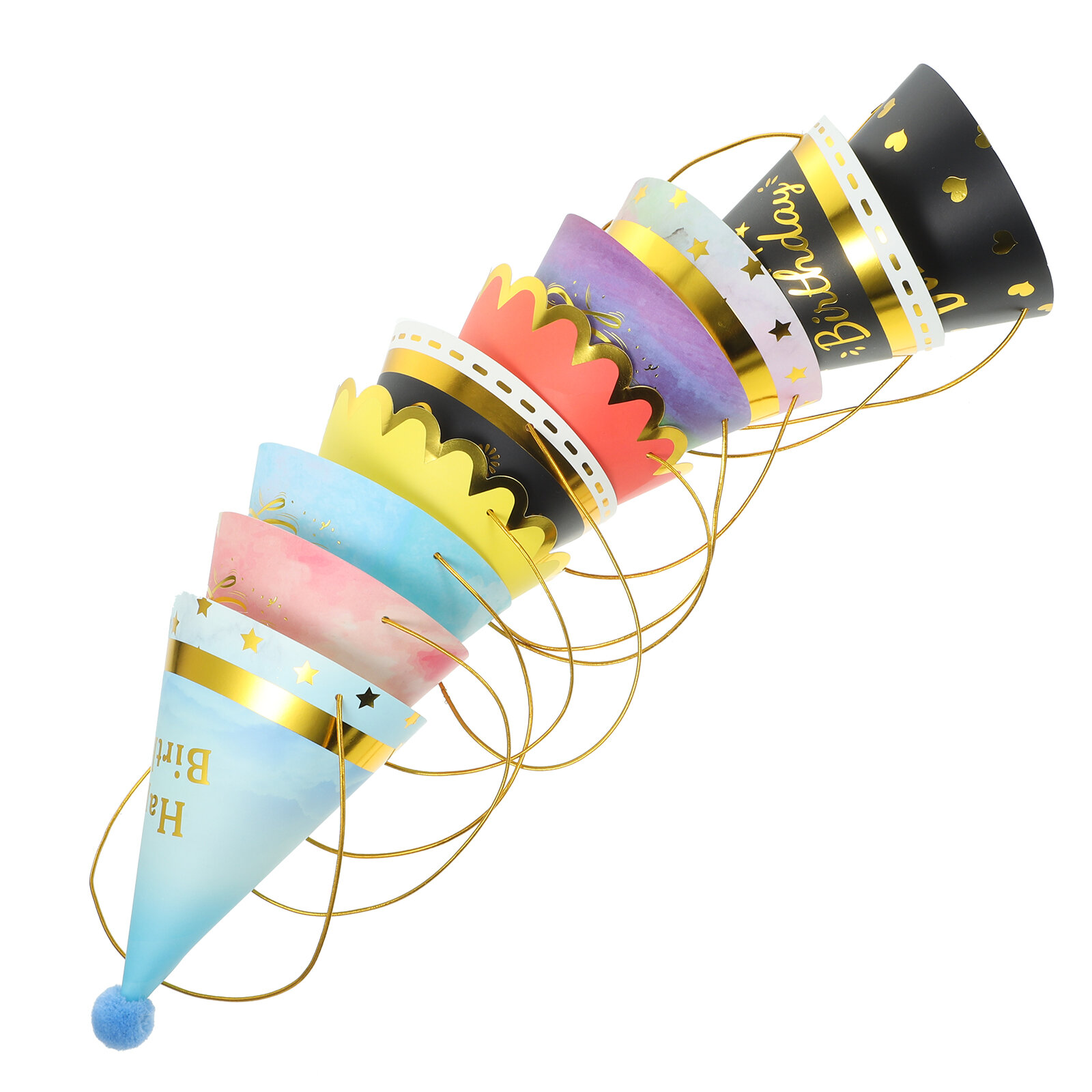 Детские праздничные бумажные колпаки в наборе 10 штук для оформления детского дня рождения