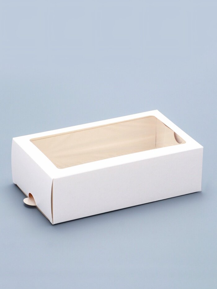 Коробка кондитерская для макарун, с ложементом и окном, белая 18×10.7×5.5 с м, 5 шт.