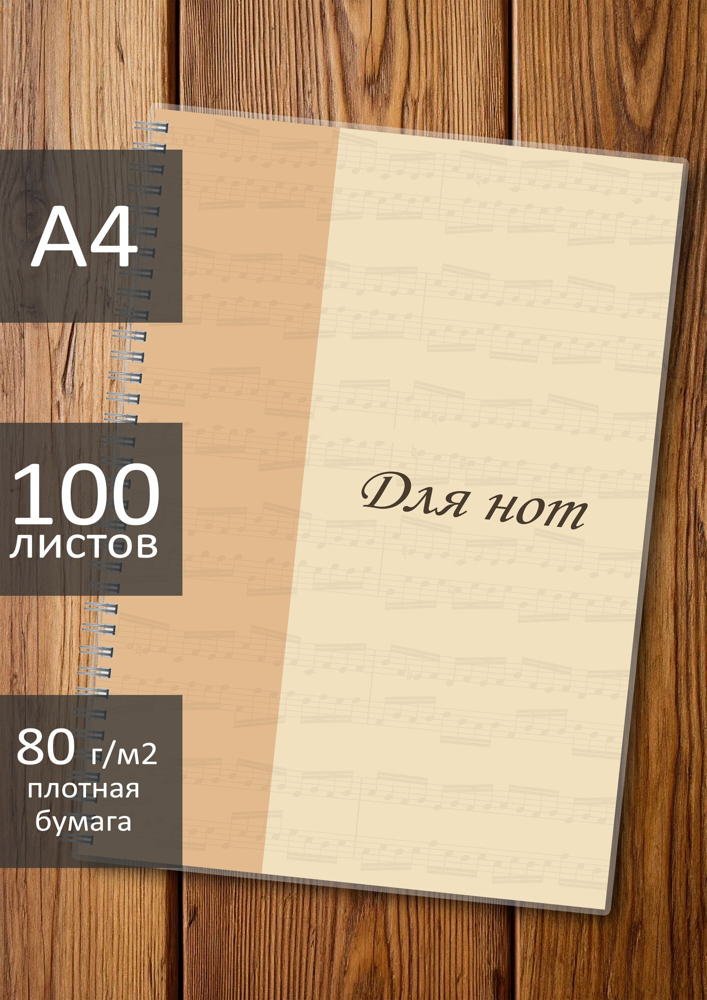 Нотная тетрадь А4, 100л. Спираль, ламинированная обложка.