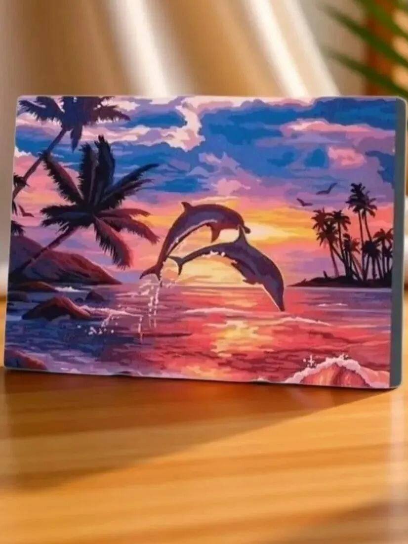 Картина по номерам на холсте с подрамником Школа талантов "Игра дельфинов" 20х30 см