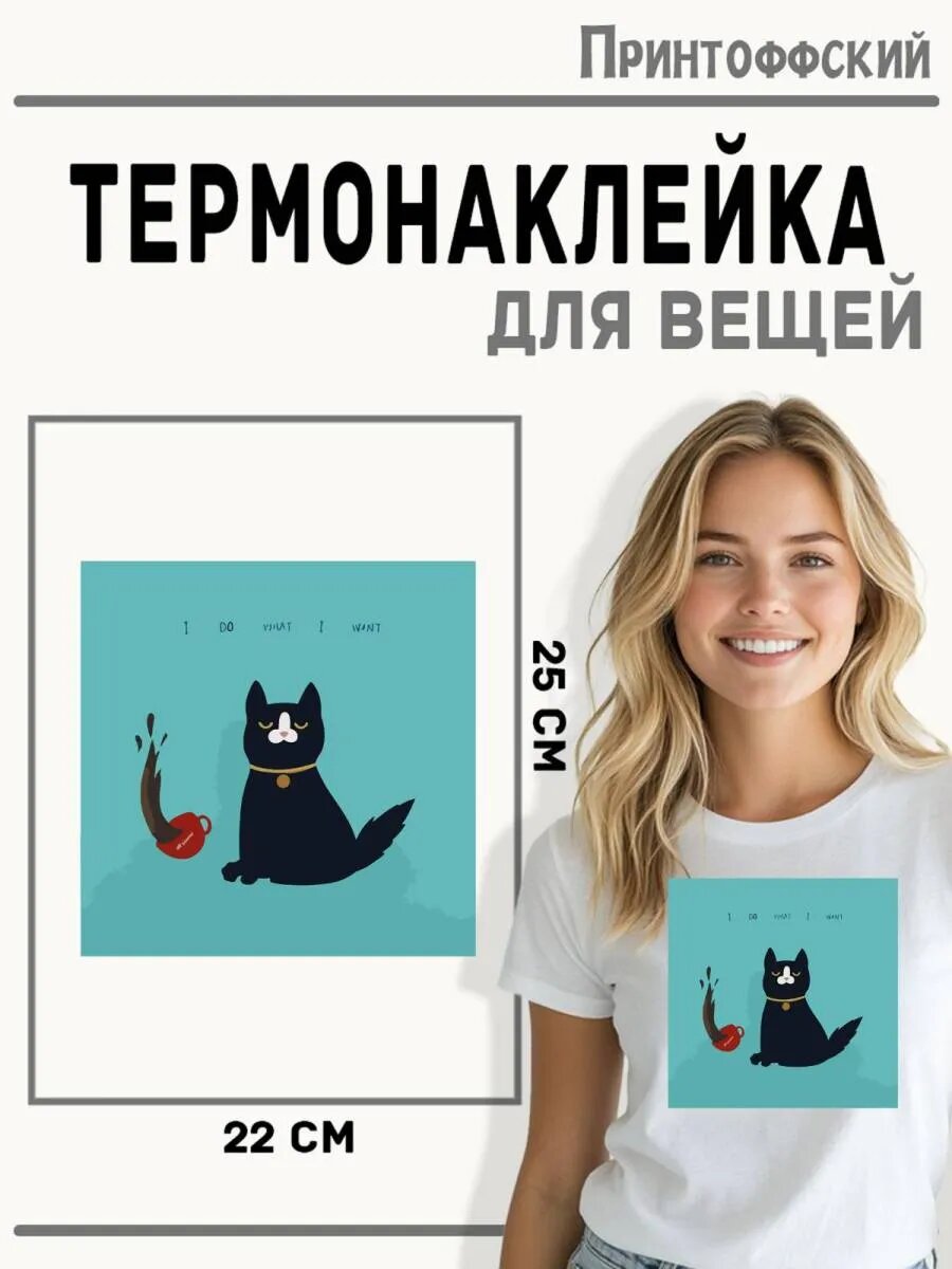 Термонаклейка для одежды и аксессуаров DTF-печать Кот — фото 1