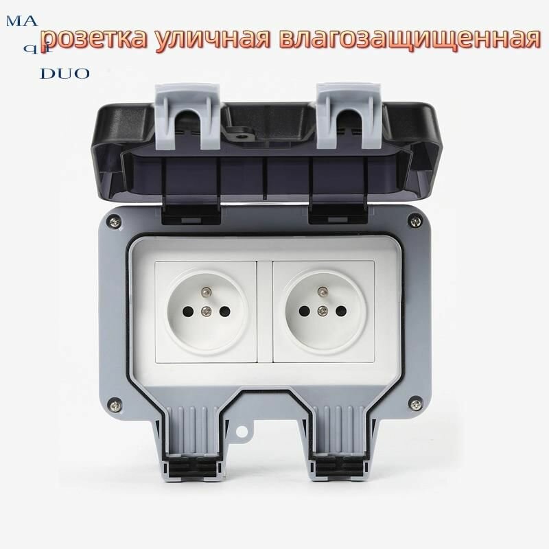 Розетка уличная IP66 влагозащищенная, садовая, влагозащитная, наружная с крышкой, электророзетка накладная с заземлением 16А (Увеличение размера)