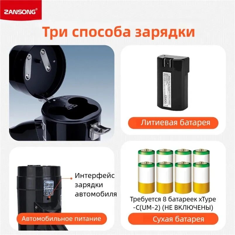 ZANSONG Громкоговоритель рупор с выносным микрофоном и сиреной, с функцией записи, ручной (мощность 50 Вт) ABS Megaphon / туристический мегафон/ усилитель голоса