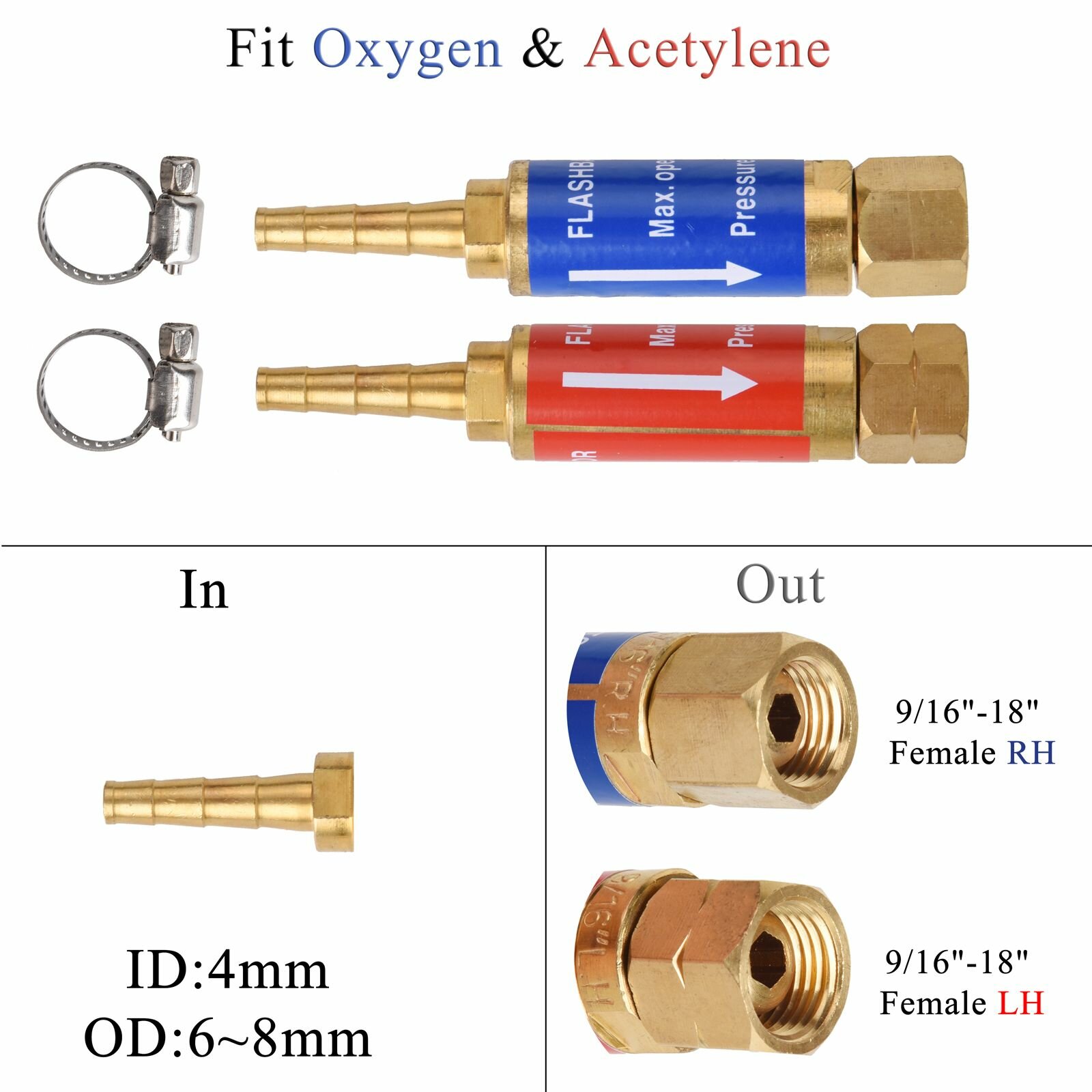 Пламегаситель кислорода, ацетилена, пропана, обратный клапан, пламегаситель 9 / 16 дюйма для регулятора давления газа и резака