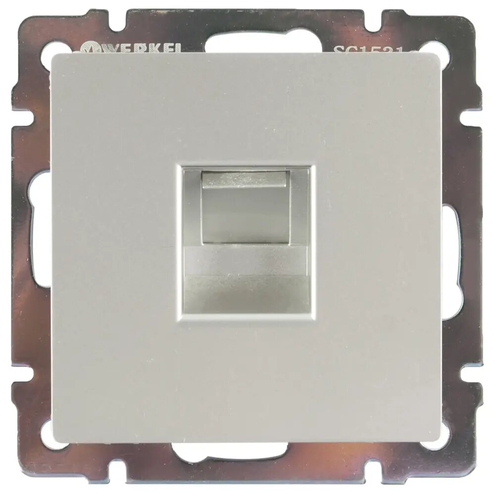 Розетка компьютерная Werkel RJ45 встраиваемая серебристый 70x70 мм