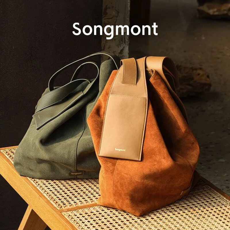 Сумка тоут Songmont из натуральной замши и кожи, вмещает формат А4, коричневая — фото 1