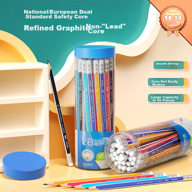 Deli Classic Colored Mechanical Pencils with Eraser Tip, Triangular Barrel, 2B Lead, for Students' Exams, Sketching, Drawing, 50 Pencils Per Barrel, 33596 [Back-To Gift]