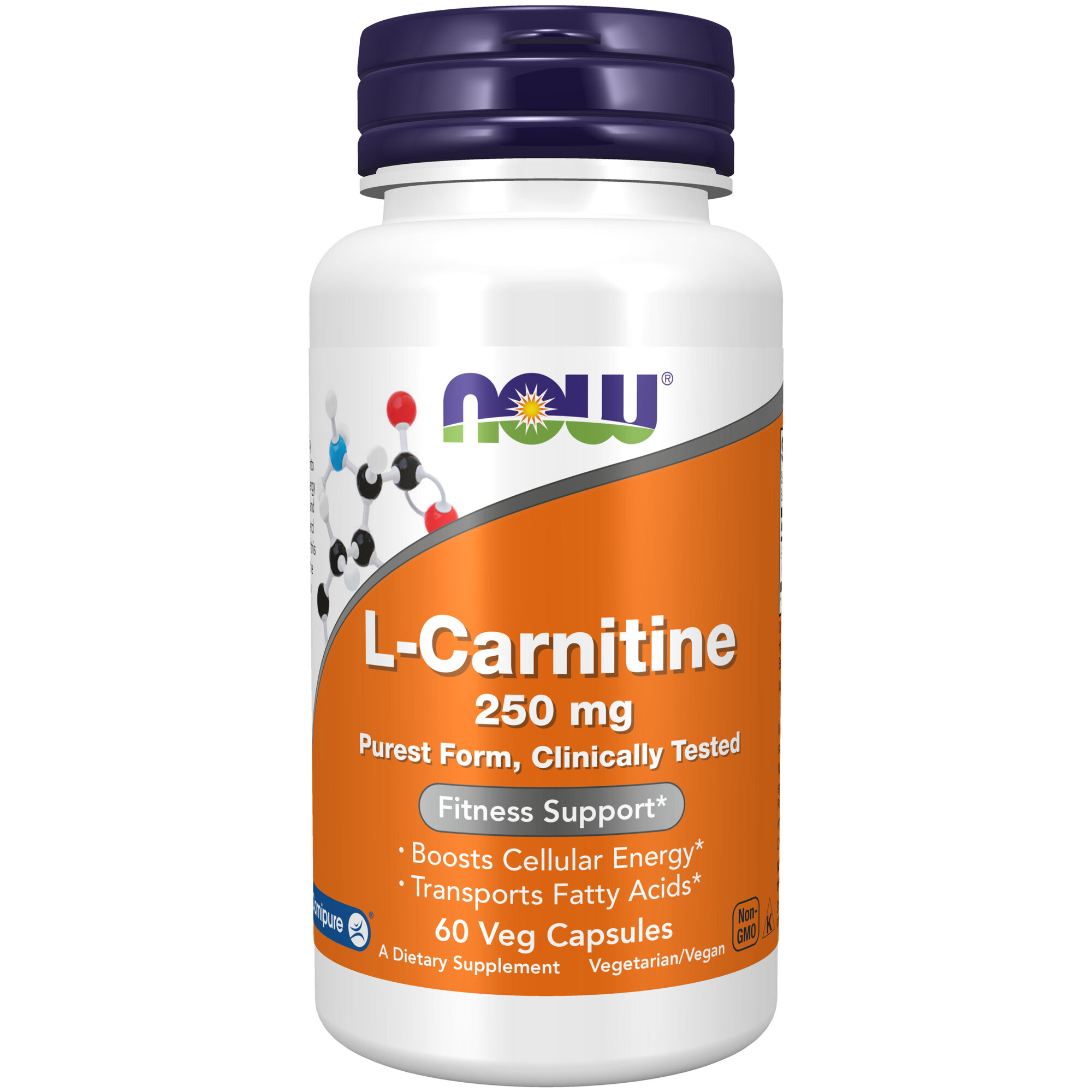 L-карнитин NOW L Carnitine, растительный, для похудения, 250 мг, 60 капсул