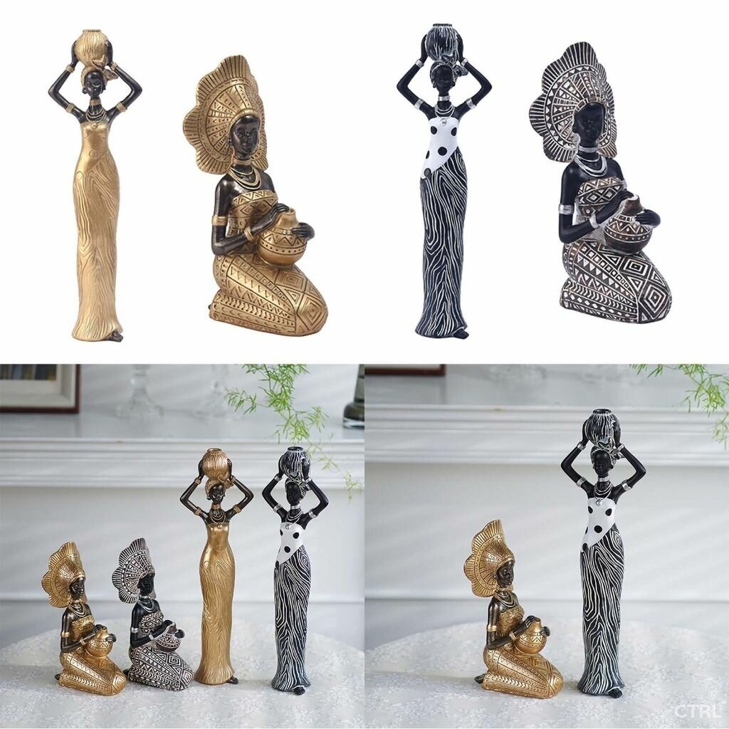 Скульптура "Африканская женщина", ручная работа, смола, 6 см x 10 см x 34 см, чёрная