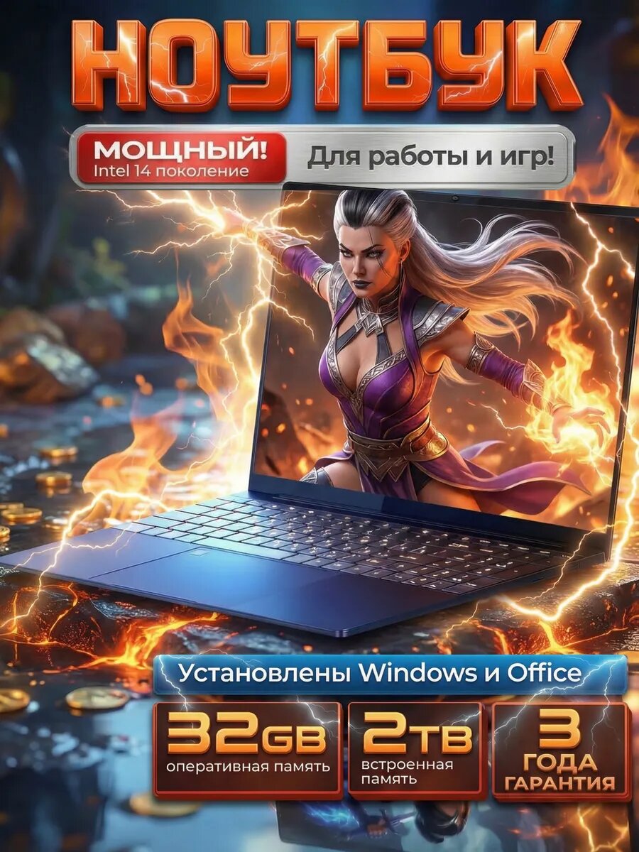 Ноутбук Intel Core i7-13700H, 32GB RAM, 2048GB SSD, 2026 + Windows, Office