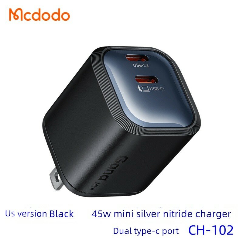 Адаптер для быстрой зарядки 45 Вт с двумя портами USB-C, розетка US, черный цвет, компактный, подходит для iPhone 15-17
