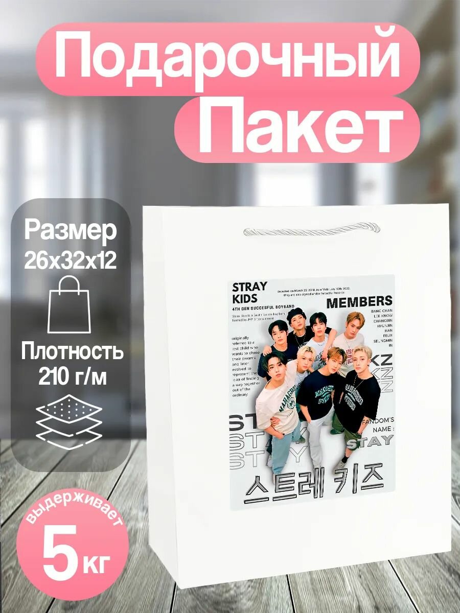 Пакет подарочный кпоп Stray Kids к поп, упаковка для подарка, 26х31 см