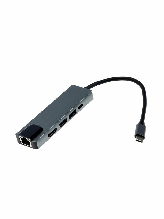 Кабель КНР Type-C разветвитель HUB, HDMI, USB 3.0, RJ45, PD 80 Вт, ток 3 А, 13.5 см