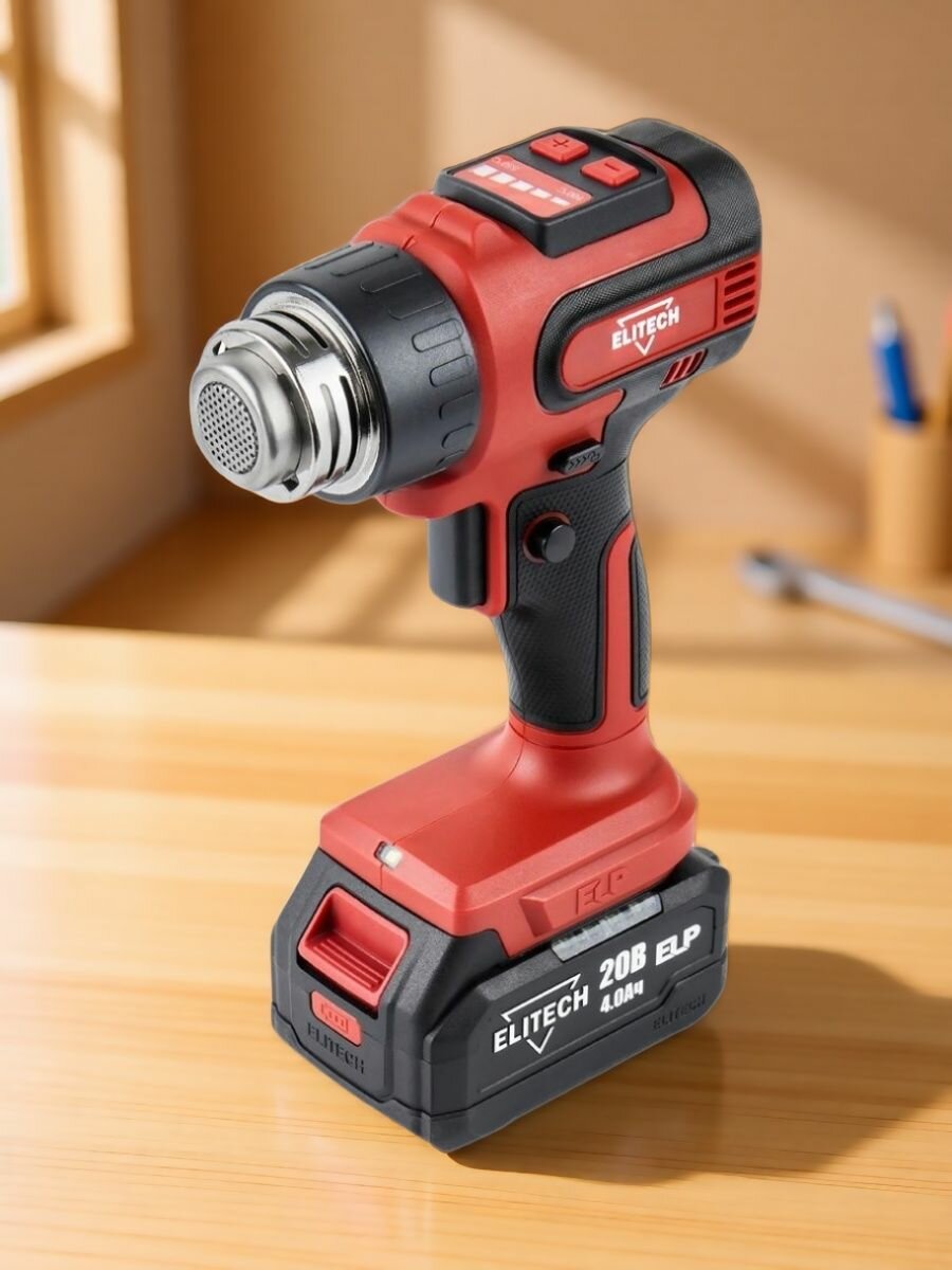 Фен строительный ELITECH ТВА 20СЛ5 в кейсе, 20 В, 4 А*ч, 550 С