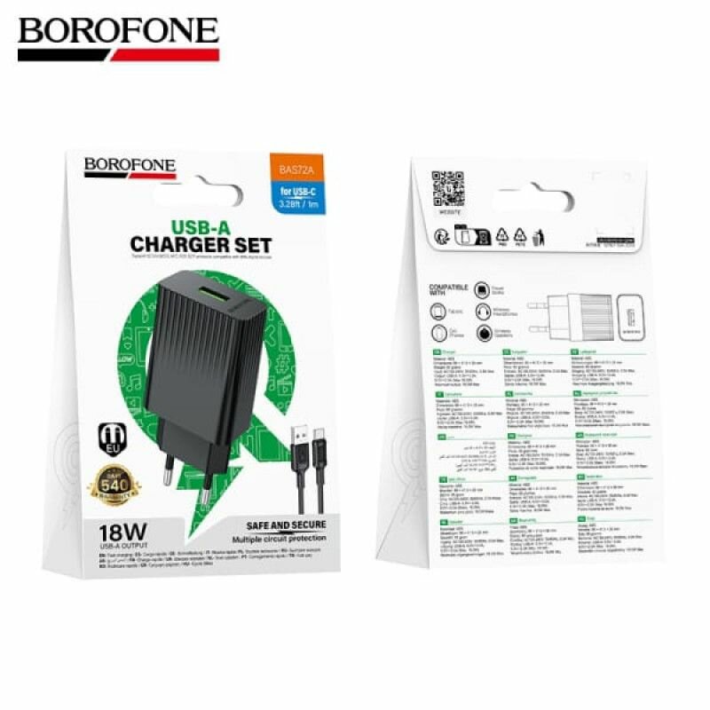 Зарядка СЗУ-USB Type-C BOROFONE BAS72A *1м, QC3.0A, 18W, Black