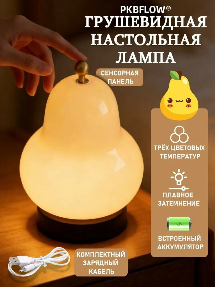 Ночник-лампа PKBFLOW "Стеклянная Груша", перезаряжаемая, сенсорное управление