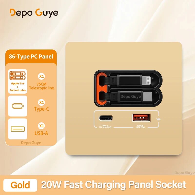 Depo Guye Розетка настенная USB C 20W Gold
