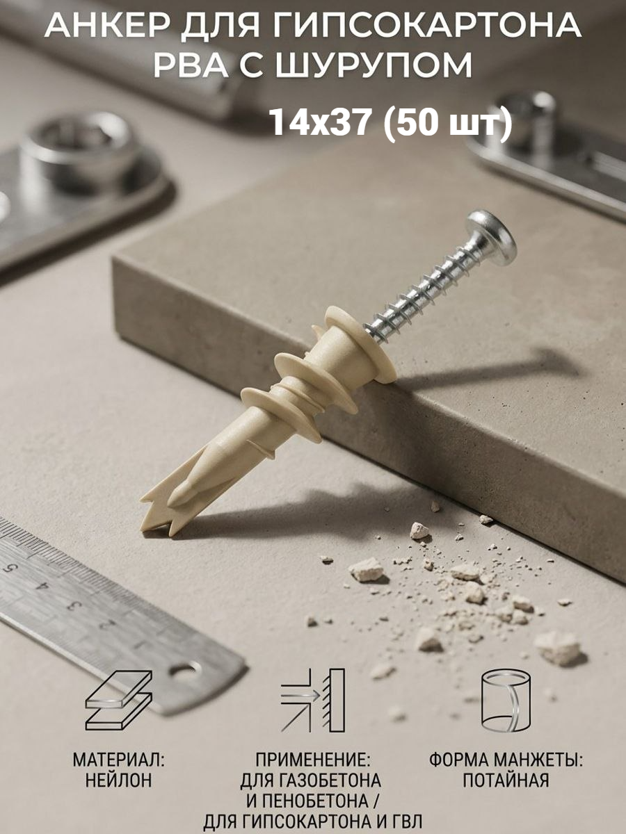 Дюбель для гипсокартона PBA с шурупом нейлоновый 14х37 (50шт)
