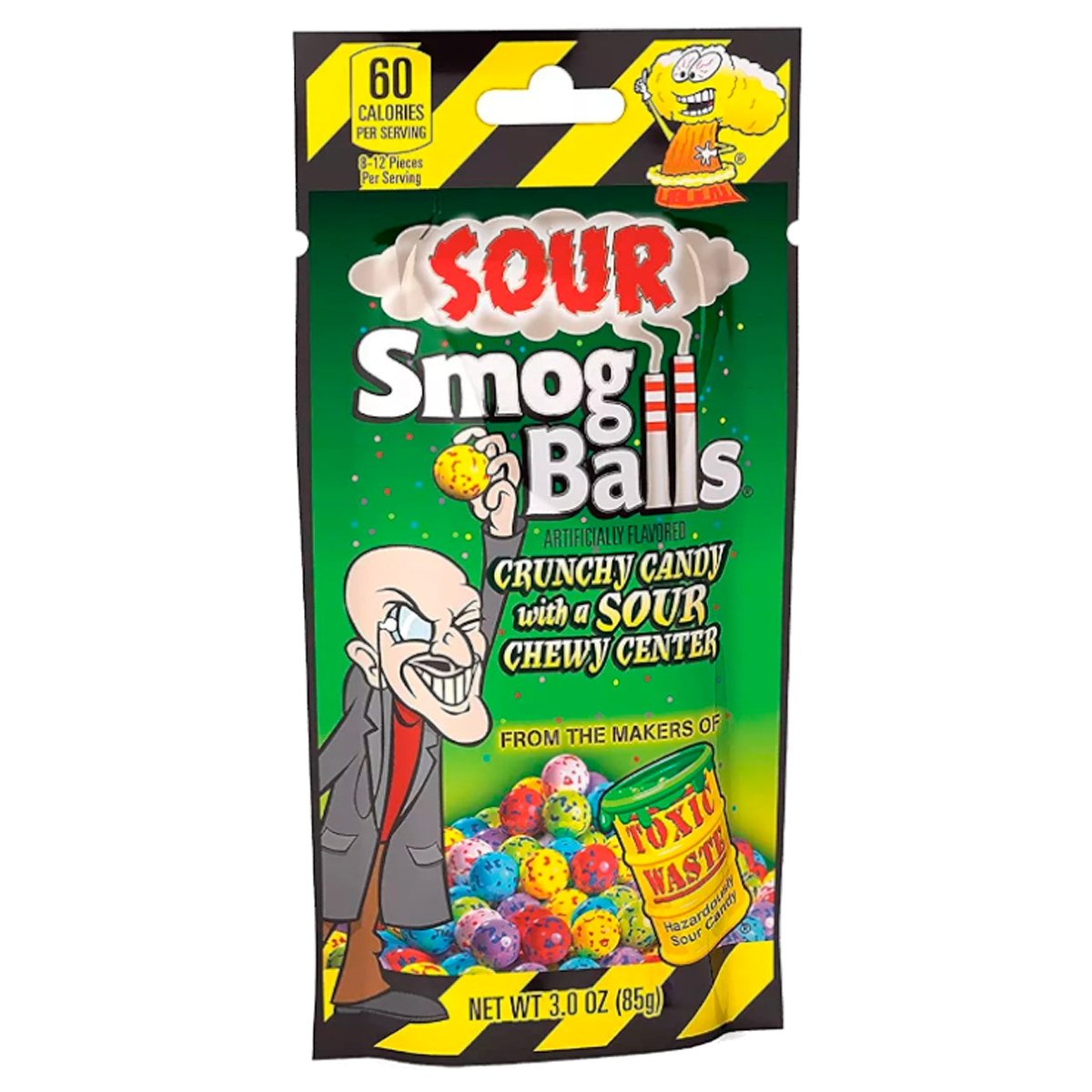 Драже Toxic Waste "Smog Balls", с кислым вкусом, в сахарной глазури, 1 шт. 85 грамм