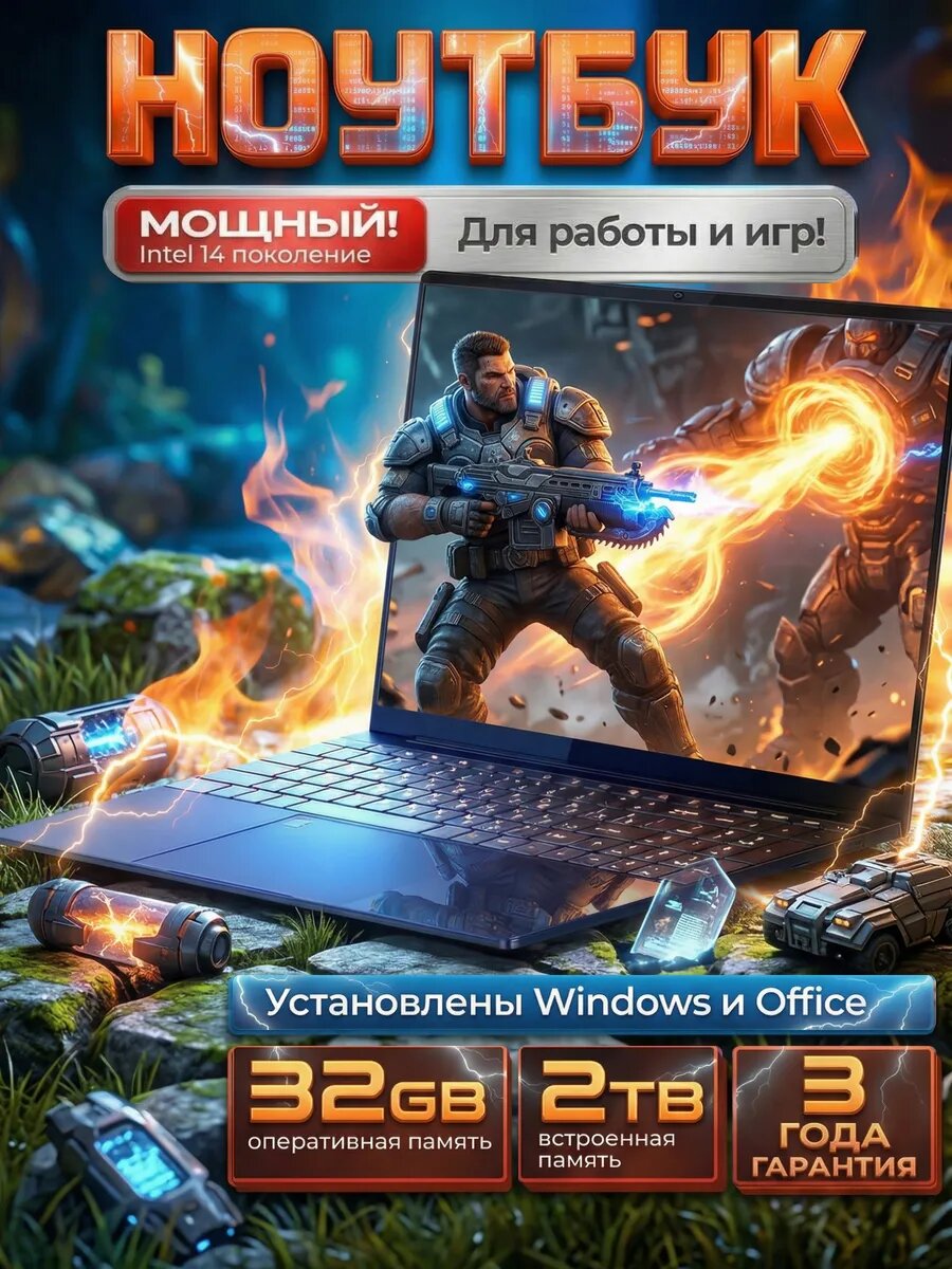 Ноутбук Intel Core i7-13700H, 32GB RAM, 2048GB SSD, 2026 + Windows, Office