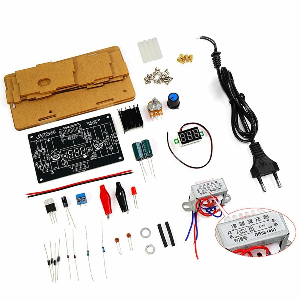 LM317 Регулируемый блок питания DIY Kit AC 220V to DC 1.25-12V стабилизированный EU Plug (с корпусом)