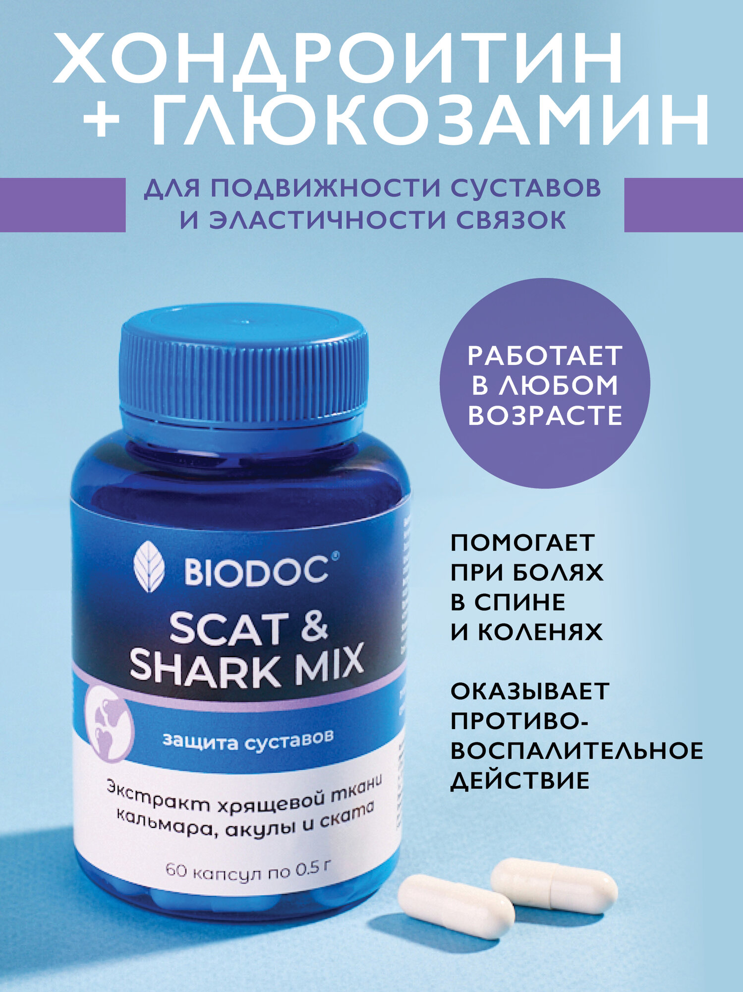 БАД комплексный хондропротектор BIODOC для суставов и связок, 60 капсул