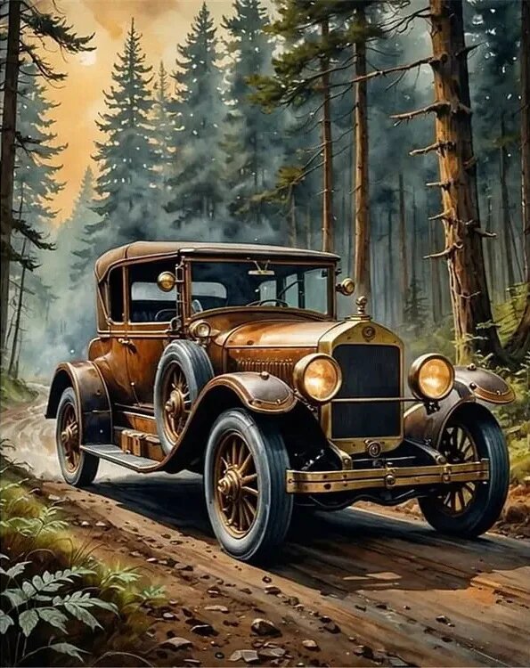 Алмазная мозаика Пейзаж с лесом и автомобилями, 50x70 см, Full Square