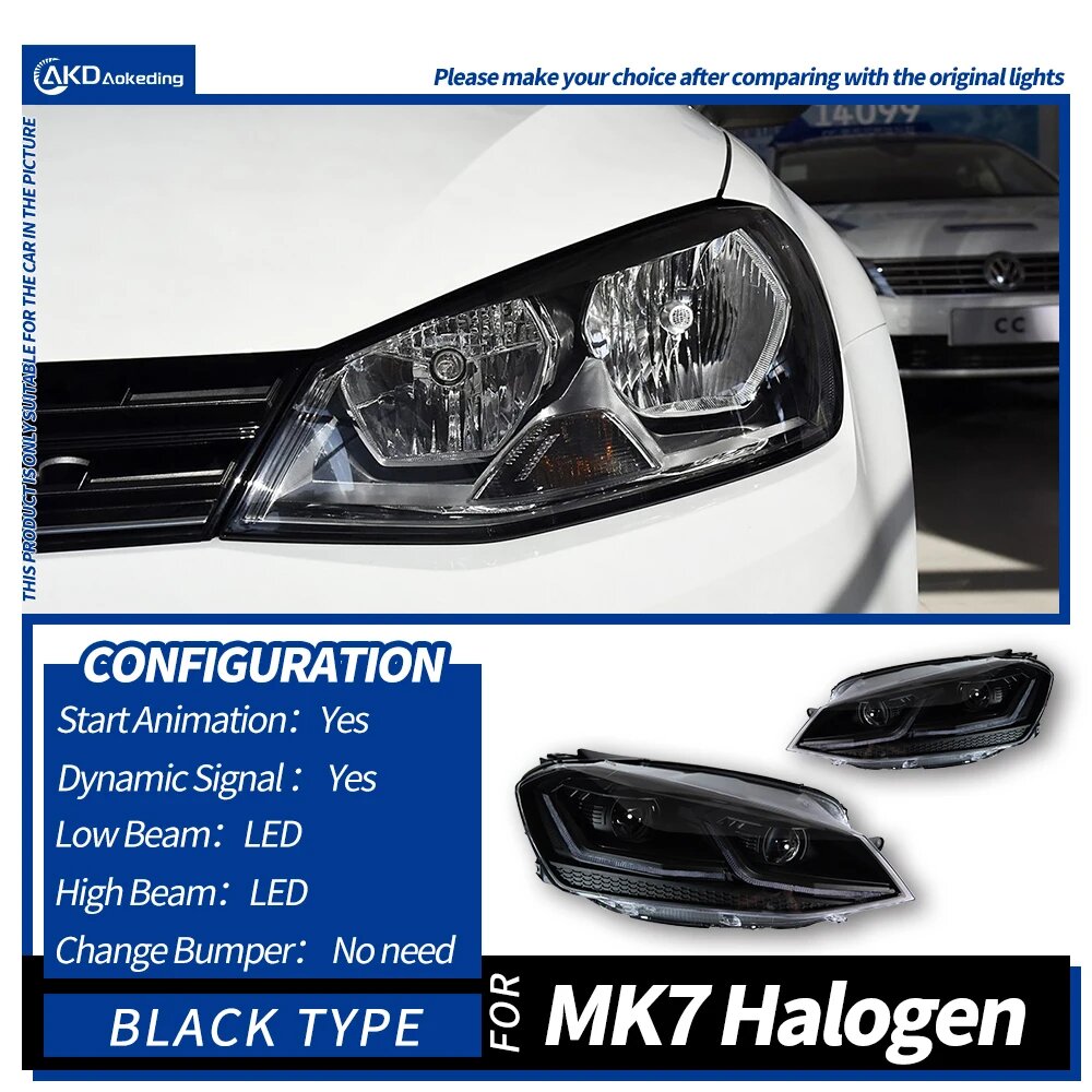 Фара AKD для Golf 7 MK7 GTI LED Фара 2013-2017 Фары Golf 7 MK7 GTI Дневной ходовой огонь Сигнал поворота Дальний свет Ангельское око Проектор