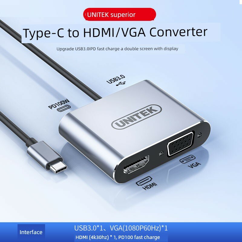 Превосходный конвертер типа C в HDMI/VGA HD с быстрой зарядкой PD, многопортовый адаптер для подключения мобильных